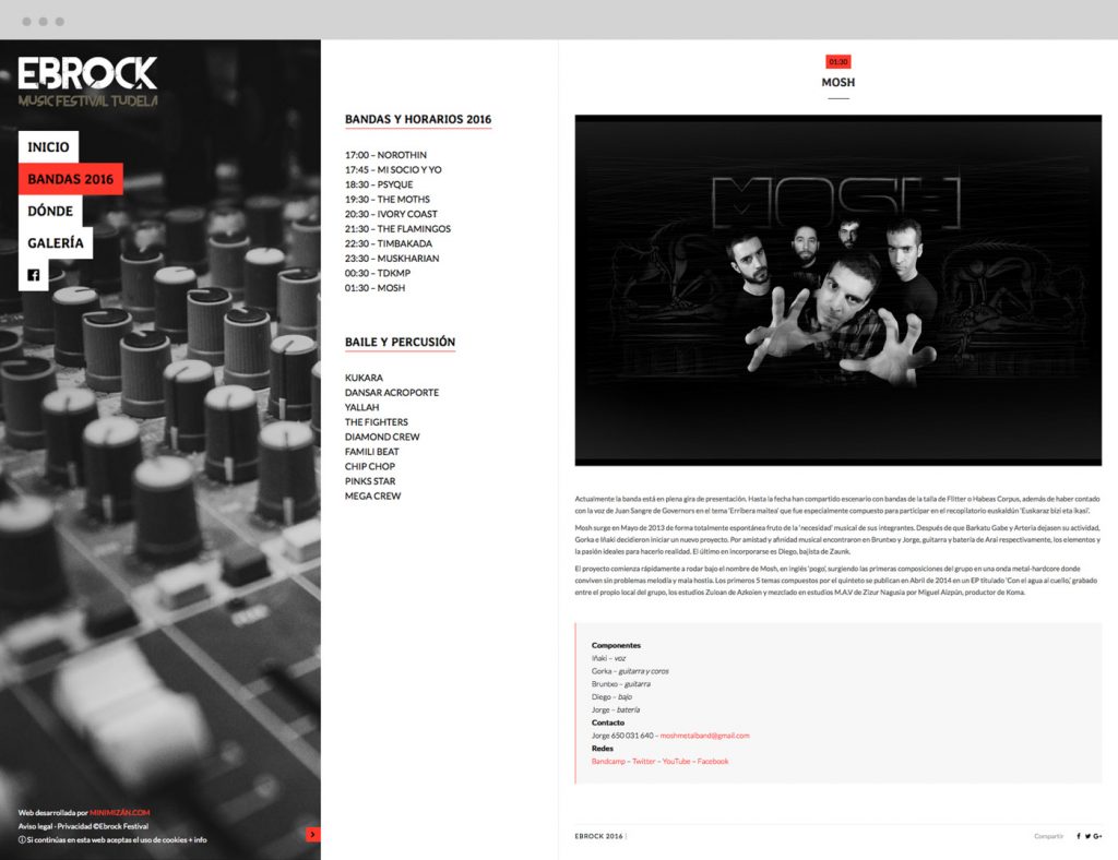 Diseño página web Ebrock Festival, Navarra — Minimizán, proyectos web y gráficos